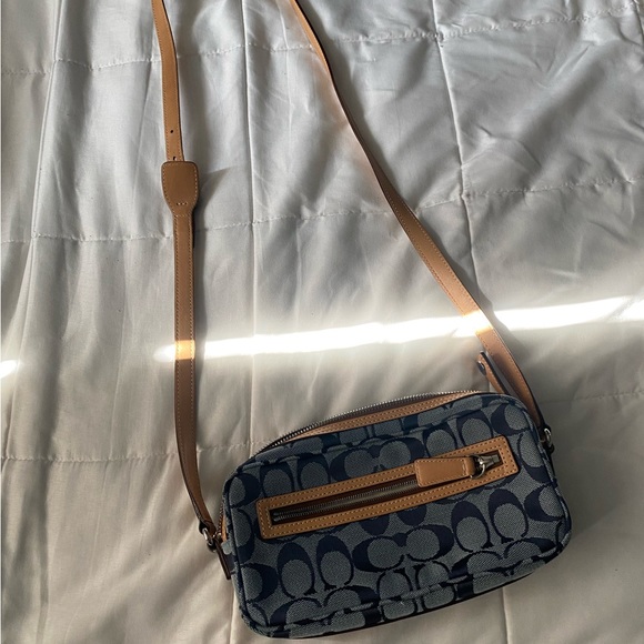 Coach | Bags | Denim Coach Crossbody With Brown Leather Trim | Poshmark